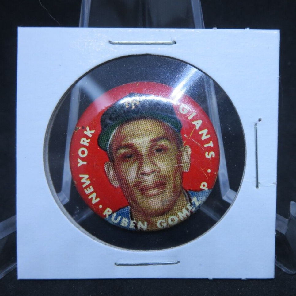 1956 Topps Baseball Pin Coin Pinback Ruben Gomez New York Giants EX LP ...