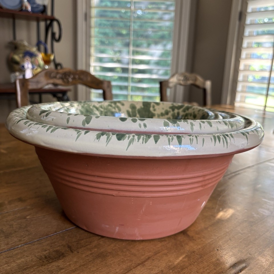 Italian Terra Cotta Passata 3 Nesting Bowls Speckled Green/White New | eBay