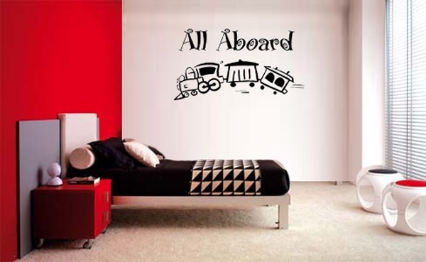 ALL ABOARD TRAIN VINYL WALL DECAL QUOTE LETTERING DECAL HOME DECOR ...