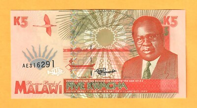 MALAWI-5 KWACHA-1995-SERIAL NUMBER 316291-PICK 30 , UNC . | eBay