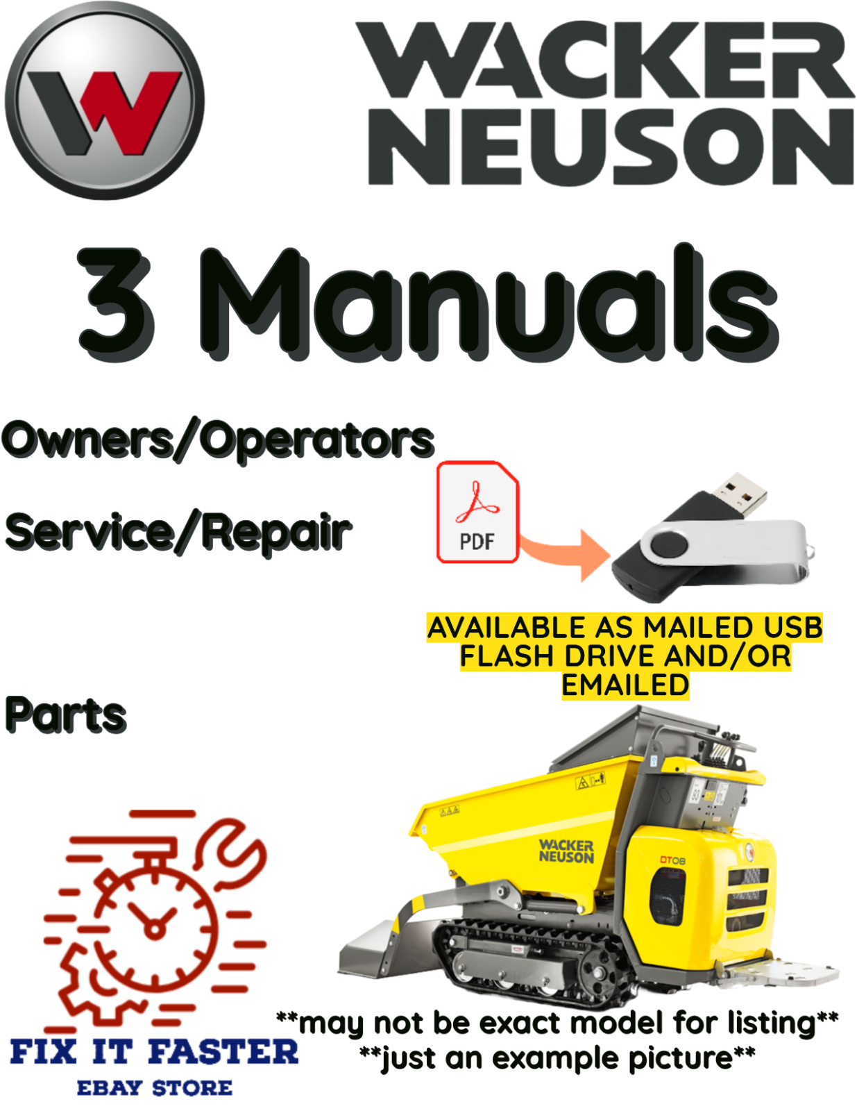 WACKER NEUSON DT12 DUMPER TRACKED OPERATORS SERVICE REPAIR PARTS MANUAL ...