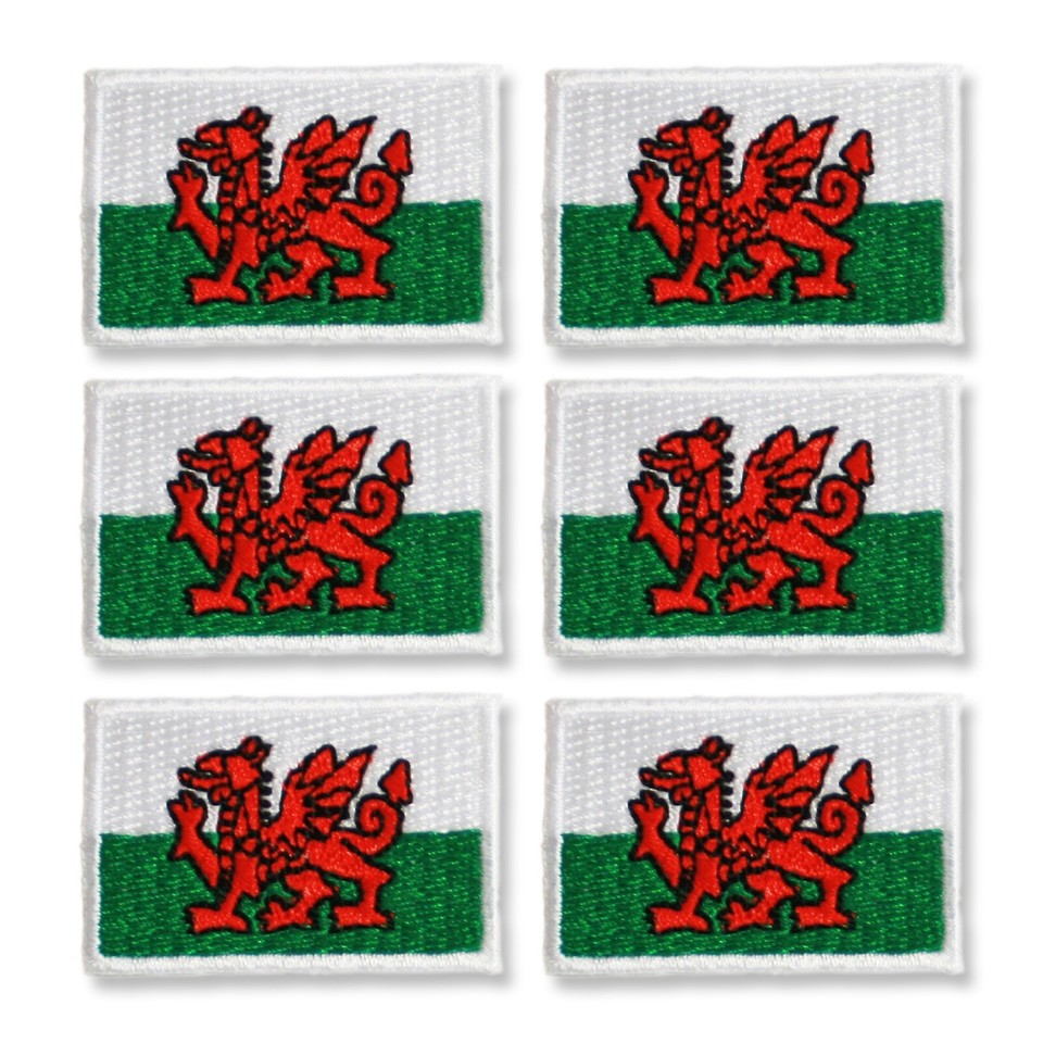 6 x Welsh Cymru Flag Small Iron-On/ Sew-On Patch Badge Wales St David’s ...