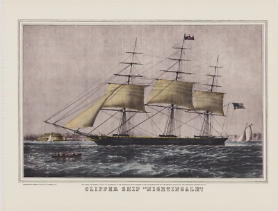 1952 CURRIER & IVES CLIPPER SAILING SHIP NIGHTINGALE 12x15 PRINT ...
