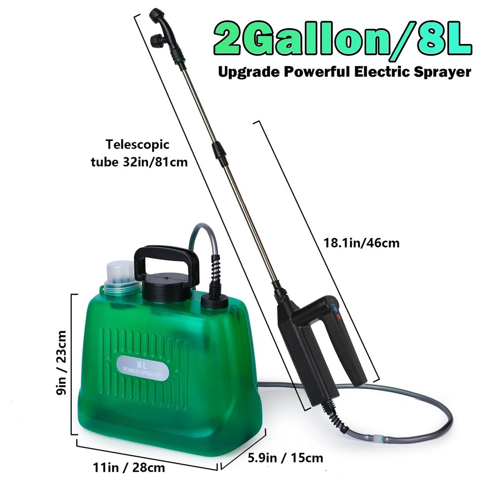 Battery Powered Sprayer 2 Gallon, Electric Sprayer with 4 Mist Nozzles ...