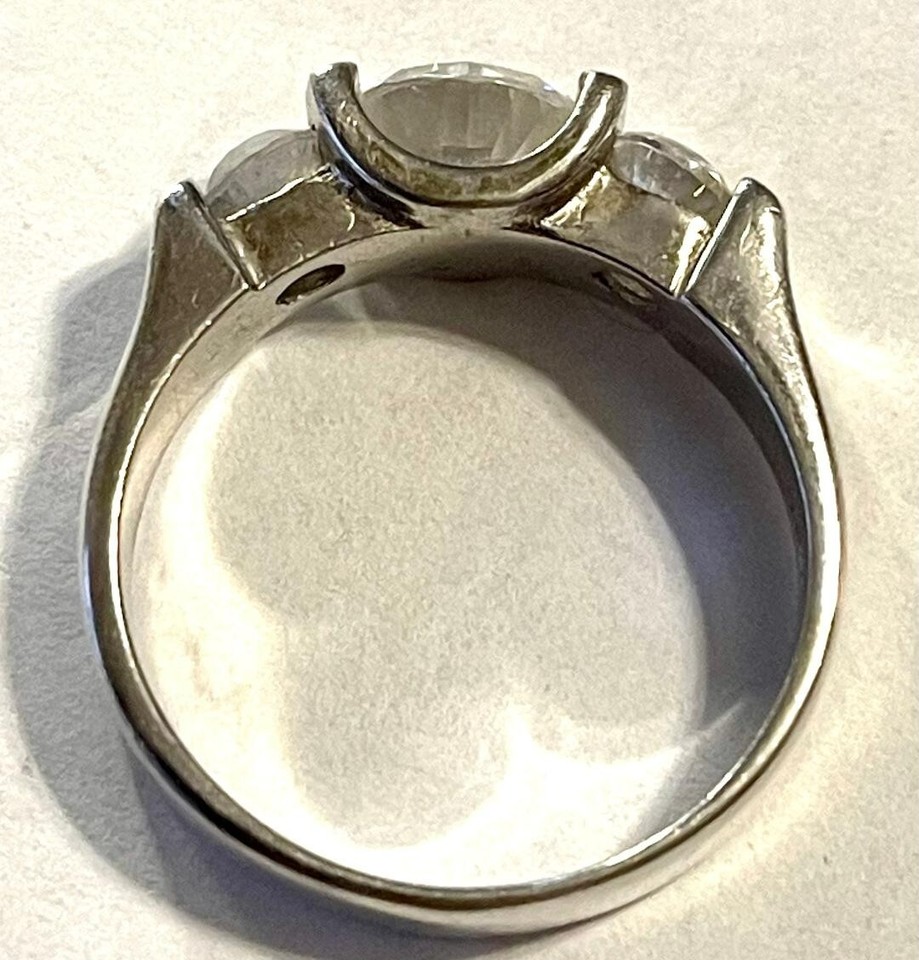 3 STONE ENGAGEMENT RING CZ STERLING SILVER STAMPED 925 MAKERS MARK ...