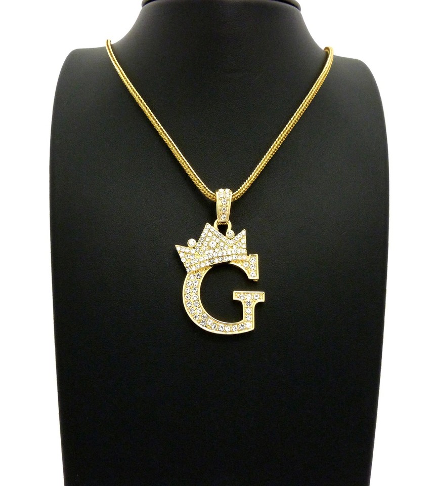 NEW KING 'G' PENDANT & 24" BOX/CUBAN/ROPE/FOX CHAIN HIP HOP NECKLACE ...