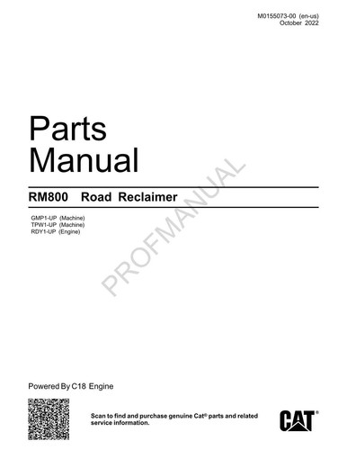 Caterpillar Cat RM800 Road Reclaimer Parts Catalog Manual M0155073EN US ...