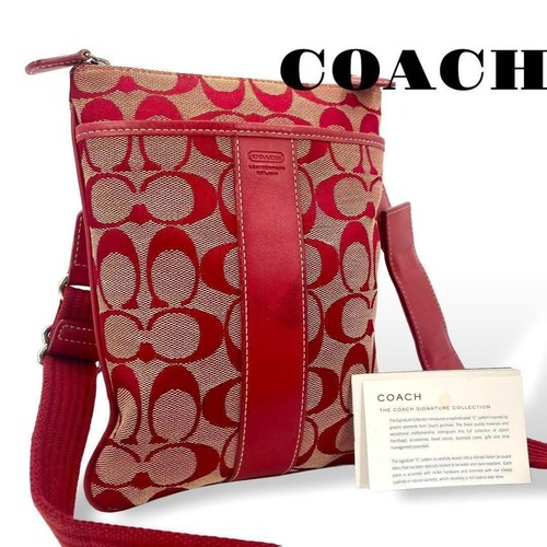 Auth Coach Canvas Leather Shoulder Bag Red Crossbody Used | eBay