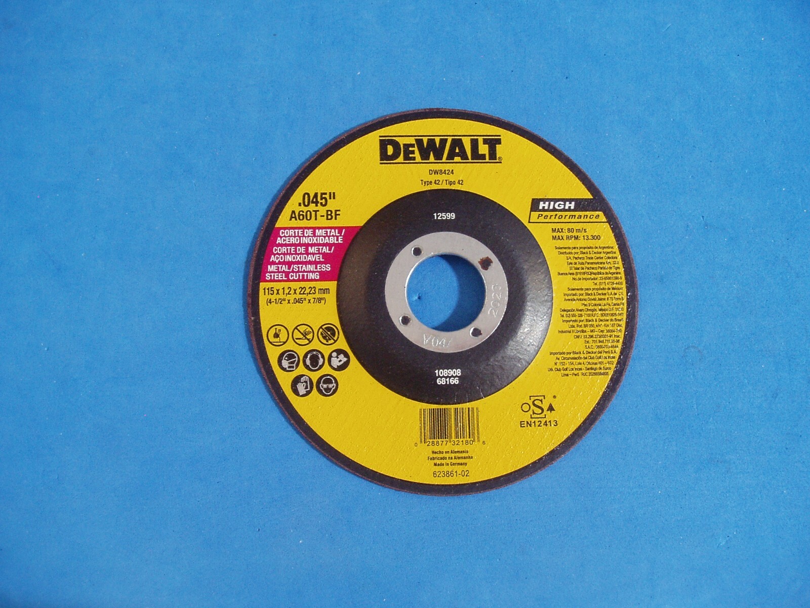 THREE DEWALT DW8424 4 1/2" METAL CUTTING GRINDING WHEEL 4 1/2" X .045 X ...