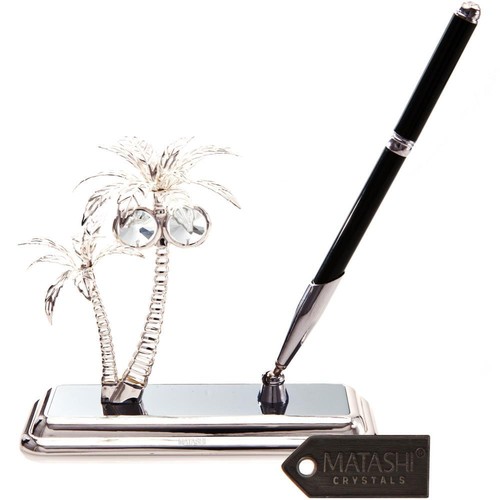 Silver Plated Palm Trees Pen Set Made with Genuine Matashi Crystals | eBay