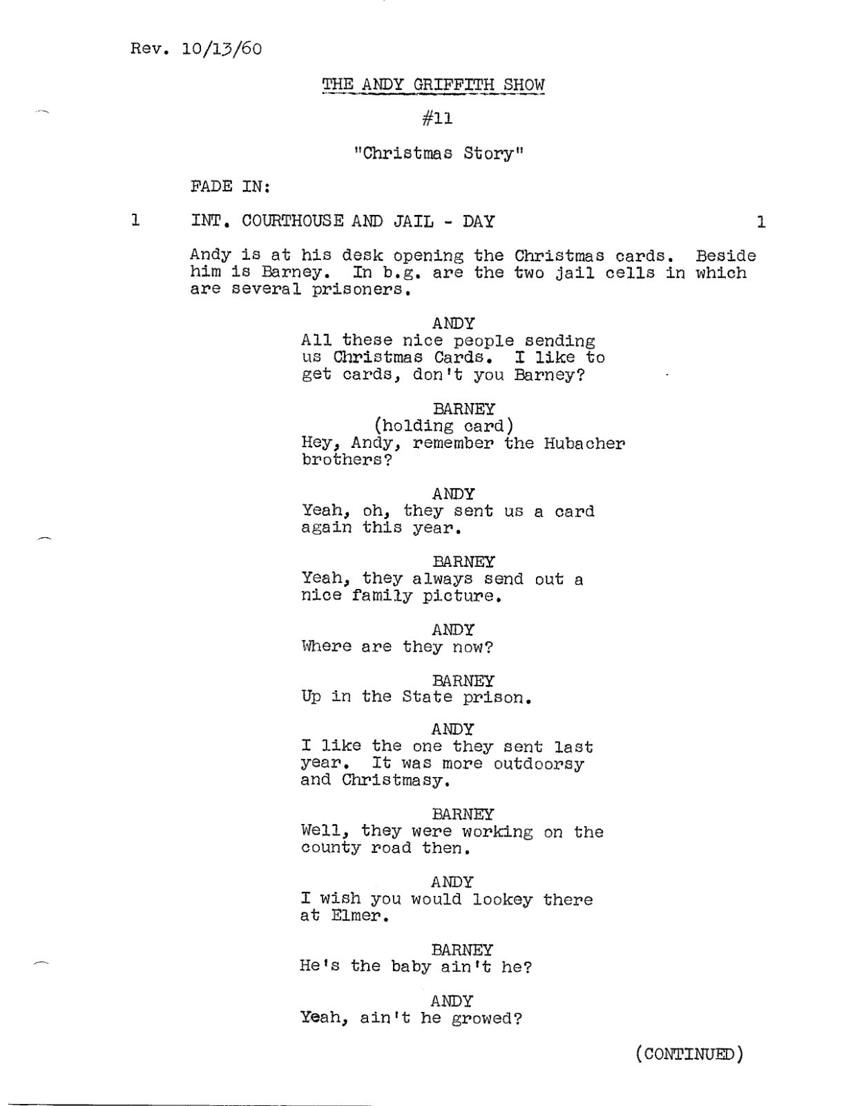 ANDY GRIFFITH SHOW TV Series Script, CHRISTMAS Episode, Don Knotts, Ron ...