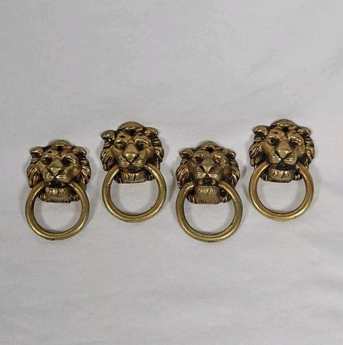 Lion Head Metal Ring Pulls 4 Lot Small Vintage Drawers Cabinet Knobs Brassy Gold | eBay