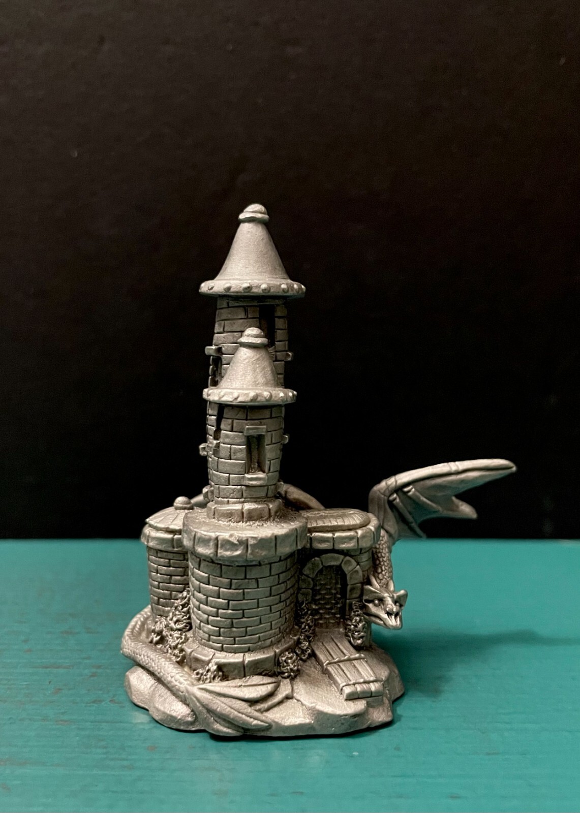 Spoontiques Pewter Winged Dragon Guarding Castle Miniature Figurine ...