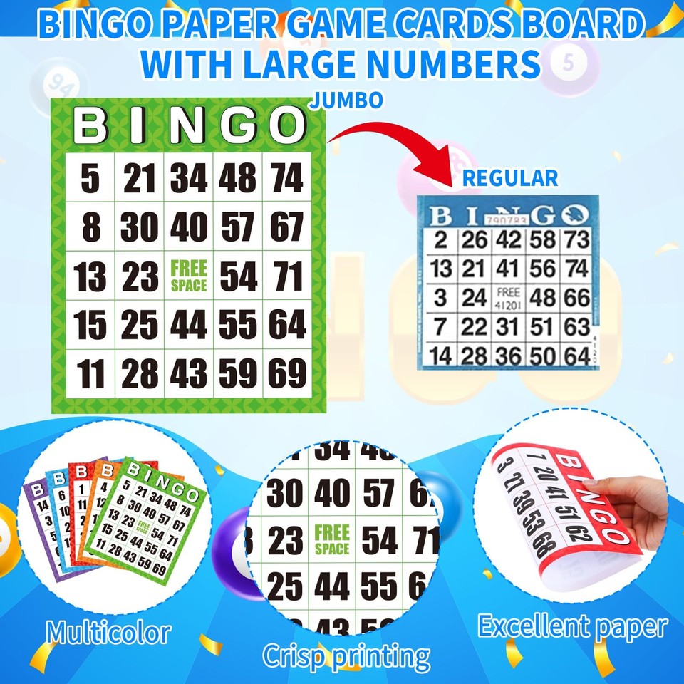 200 Pack Jumbo Bingo Cards Set 8" x 9" Reusable Easy to Read Bingo ...
