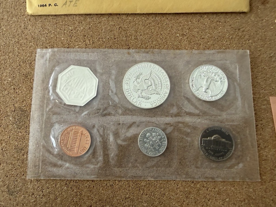 1964 US Mint 5 Coin SILVER Proof Set - ORIGINAL ENV. Plastic & Envelope ...