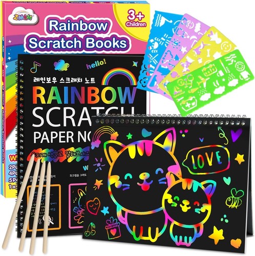 Scratch Paper Art-Crafts Gift: 2 Pack Rainbow Notebooks Supplies Toys ...