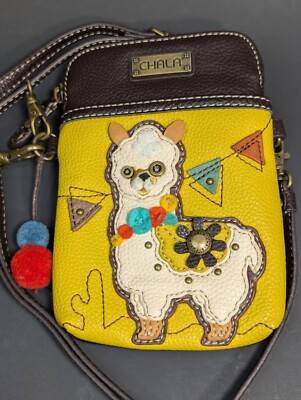 Chala Wallet Crossbody Organizer Bag Llama Mustard Yellow Pleather | eBay