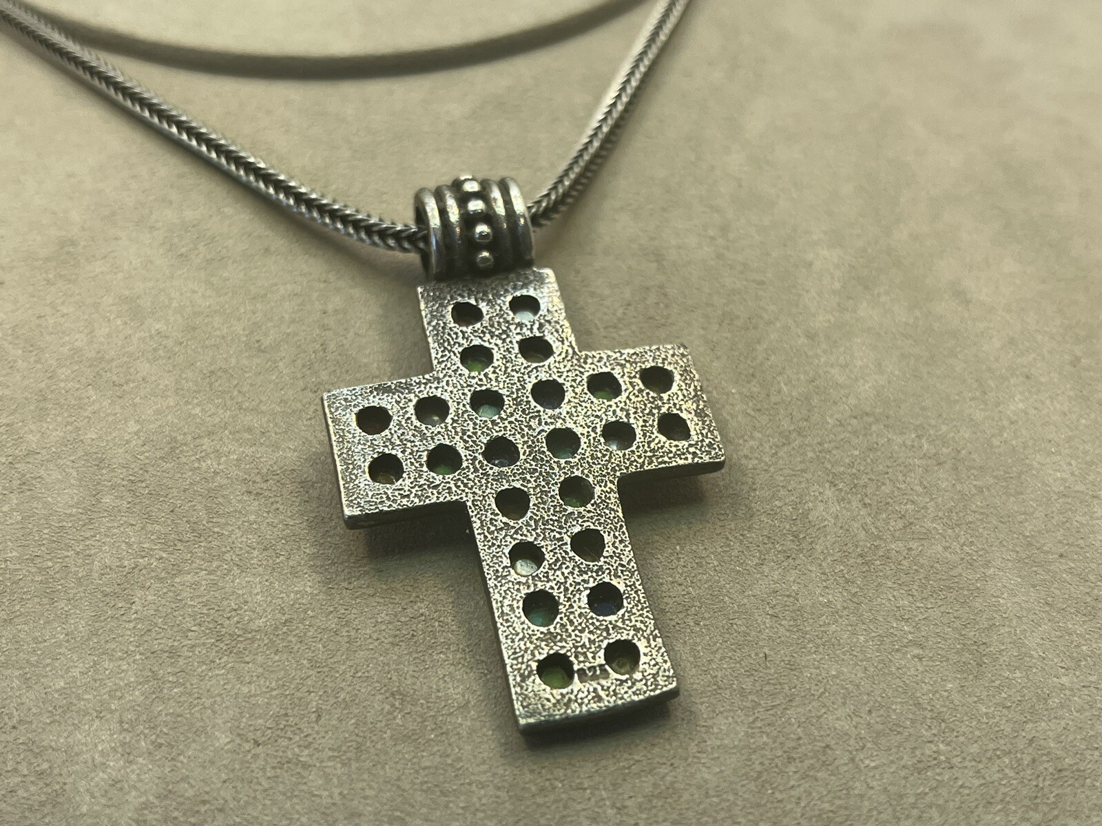 VTG Multi-Color Semi Precious Stone 925 Silver Chunky Cross Necklace ...