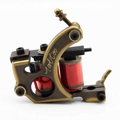 Professional CNC Carved Brass Tattoo Machine Gun 12 Wrap Coils Shader ...