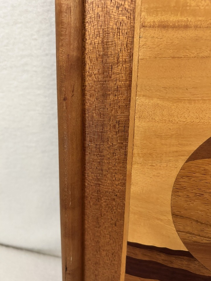 MCM RARE Vintage Wood Marquetry Inlay Picture Sailboat & Lighthouse USA ...