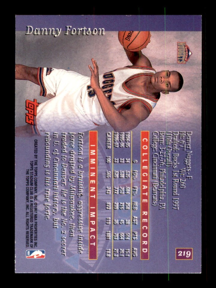 1997 Basketball Stadium Club Danny Fortson Denver Nuggets #219 DP | eBay