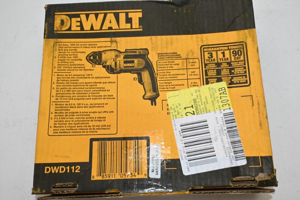 DEWALT DWD112 3/8 inch VSR Drill With Keyless Chuck NEW | eBay
