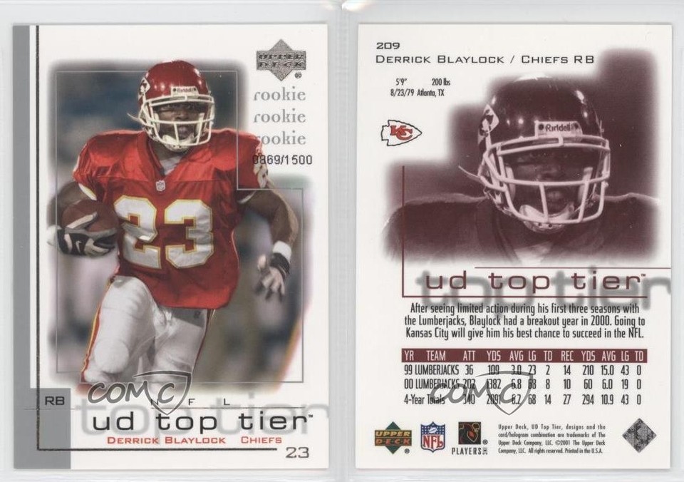 2001 Upper Deck UD Top Tier Rookie 869/1500 Derrick Blaylock #209 0a1 ...