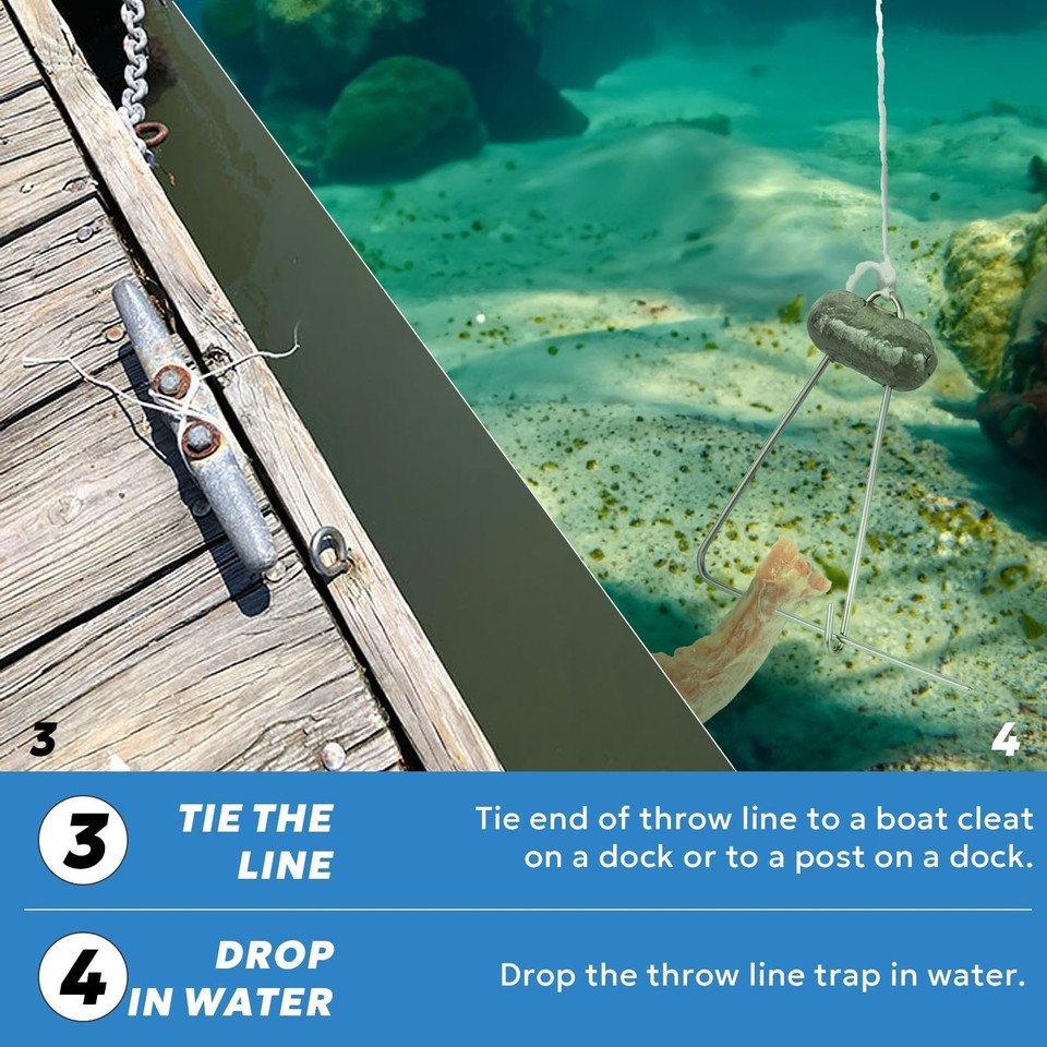 3Packs Crab Throw Line Length 30FT/9.14M with 4OZ Lead Weight Crab Trap ...