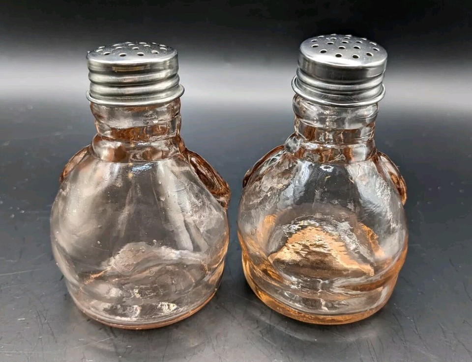 Pink Glass Salt and Pepper Shaker Figures Rotund Men, Unique | eBay