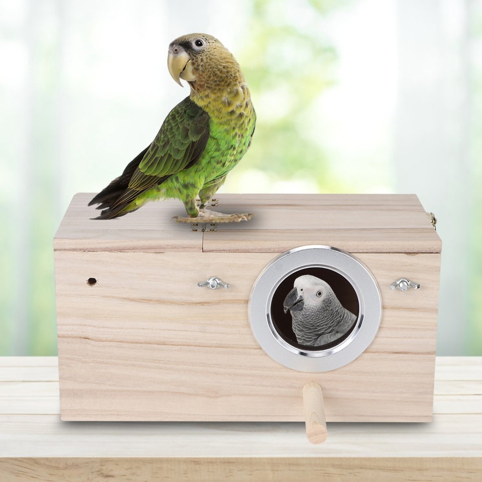 ⊹Wooden Durable Birds Box Cockatiels Bird Breeding Box House Decoration ...