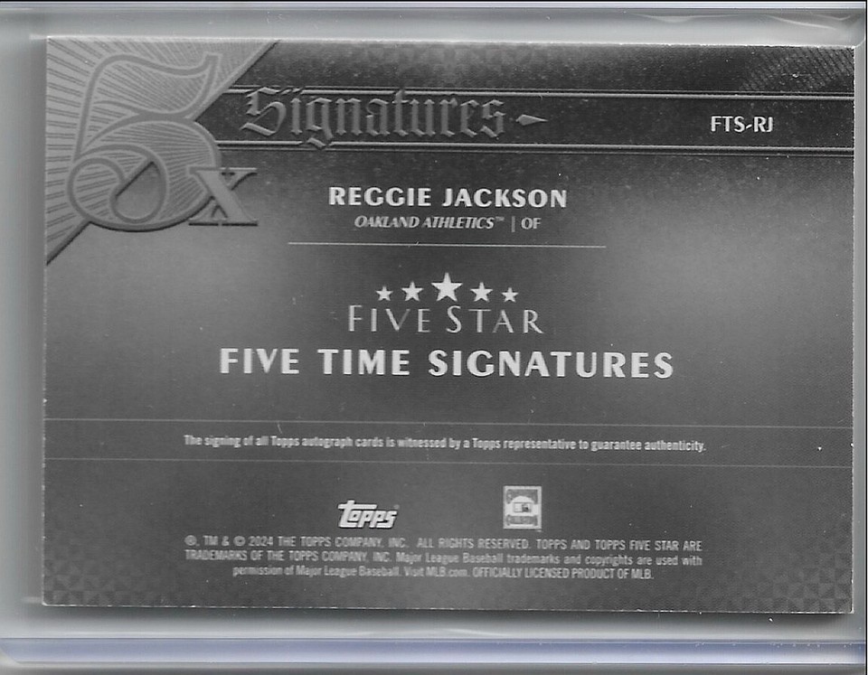 Reggie Jackson 2024 Topps Five Star SP Five Time Signatures Auto /50 ...