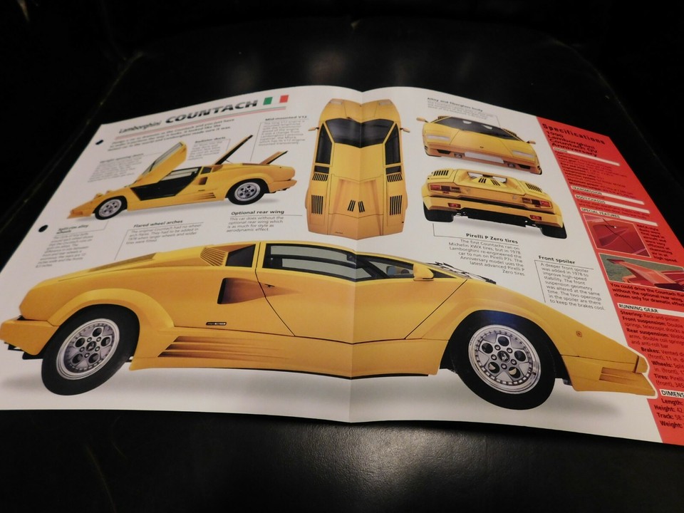 1974-1991 Lamborghini Countach Spec Sheet Brochure Photo Poster 90 89 ...