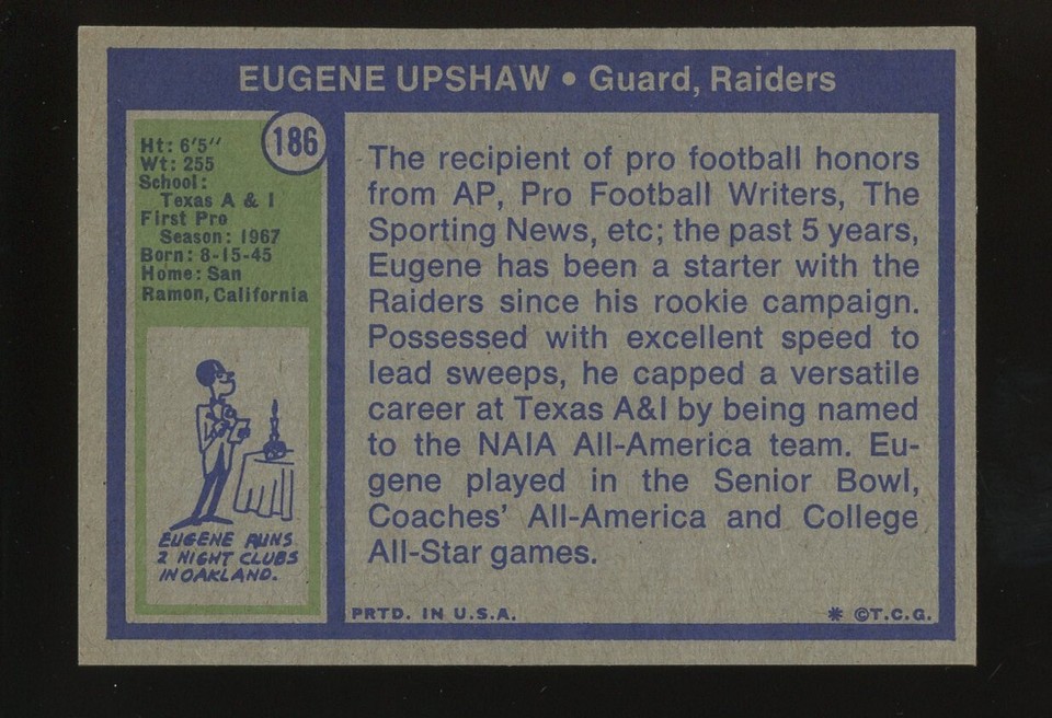 1972 Topps #186 Eugene Upshaw RC Rookie HOF Oaklmad Raiders | eBay
