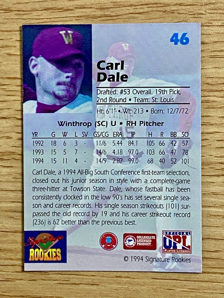 1994 AUTHENTIC SIGNATURE ROOKIES AUTO CARL DALE 3566/7750 #46 | eBay
