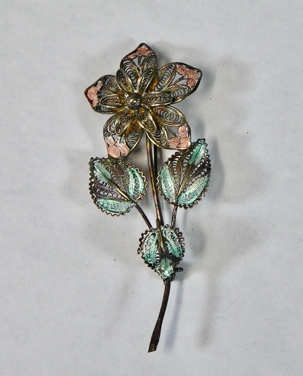 Antique 800 Silver Filigree Broach Pin - Gem