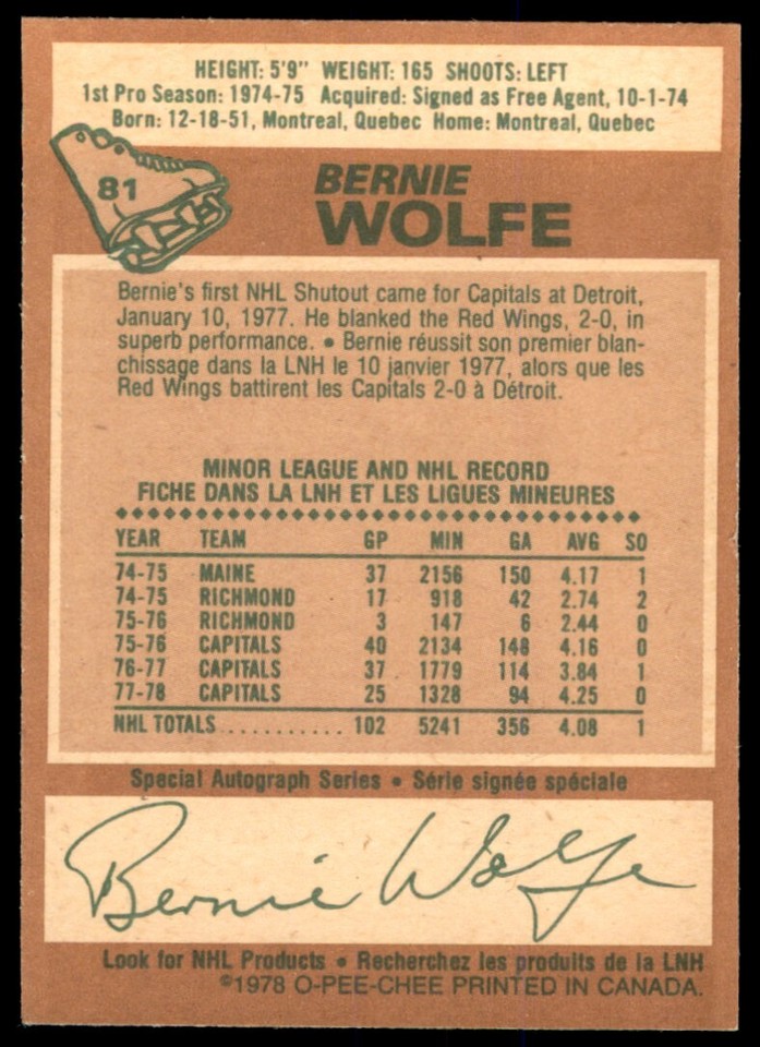 1978-79 O-Pee-Chee NM-MT Bernie Wolfe #81 | eBay