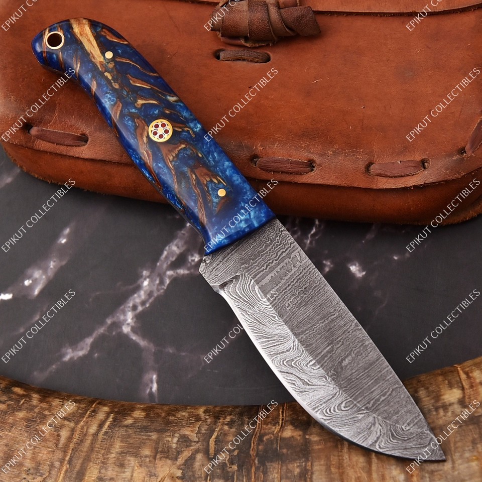 8" CUSTOM HANDMADE FORGED DAMASCUS STEEL CAMPING HUNTING EDC SKINNER ...