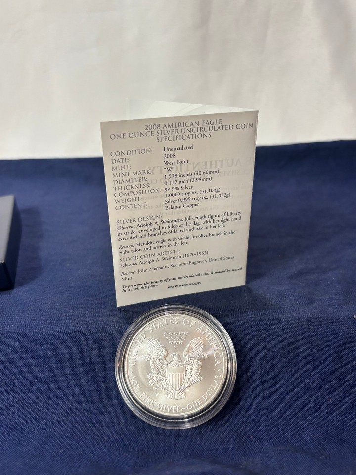 .999 Fine Silver 1 Oz Uncirculated 2008 W One Dollar American Eagle W ...
