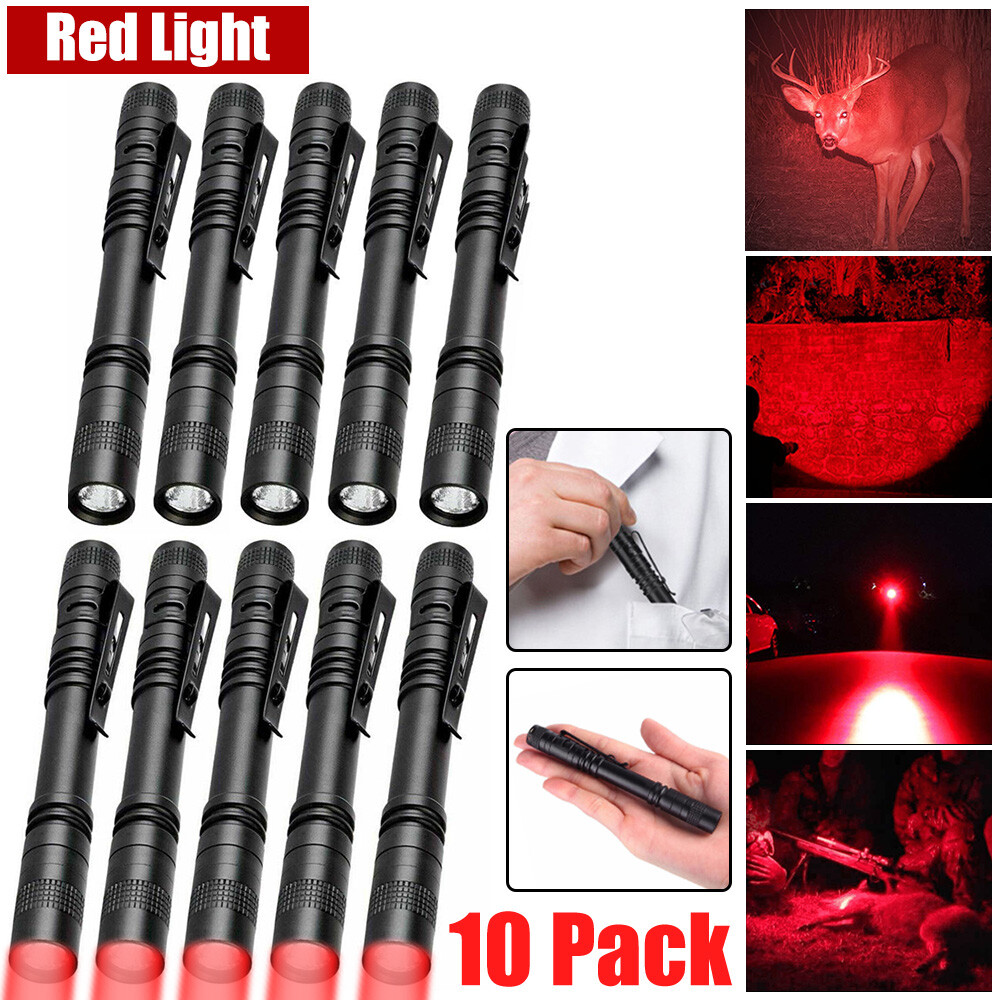 1/2/5/10X Mini Pen Light LED Pocket Red Light Clip Flashlight ...