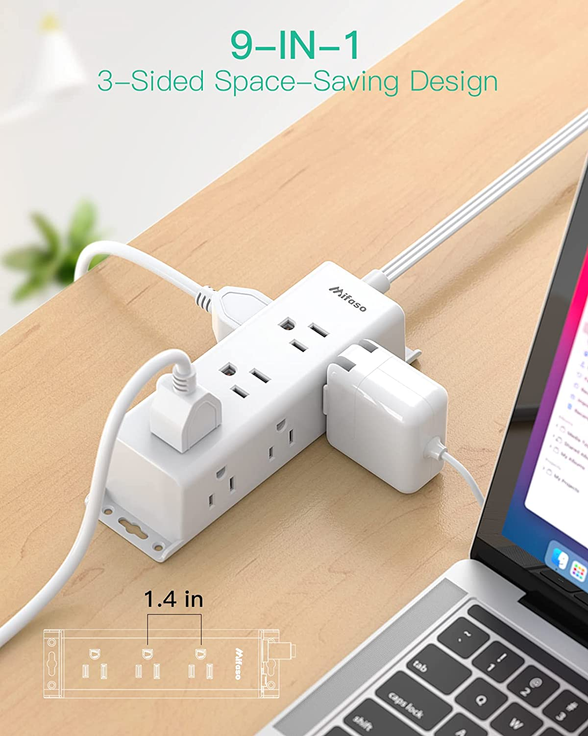 Surge Protector Power Strip - 9 Widely Spaced Multi Outlets, Wall Mount ...