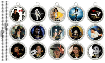 15 Michael Jackson Anniversary Silver Flat Bottle Cap Necklaces Set 2 ...