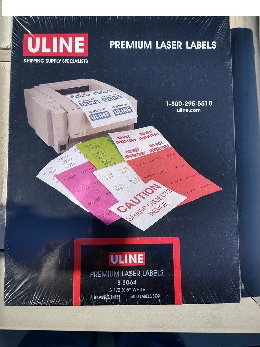 Uline Premium Laser Labels S-5488 White 3.5"x 5” 4 Labels per Sheet ...