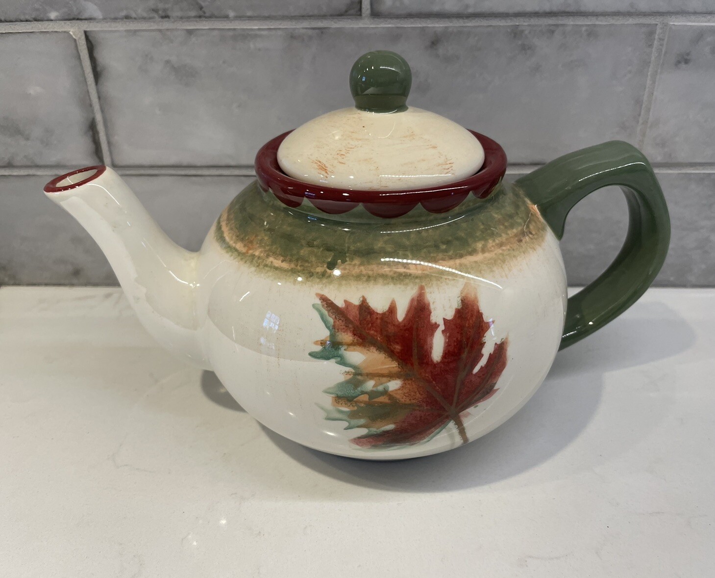VINTAGE TEAPOT ND HAND PAINTED AUTUMN COLORED LEAVES FALL SEASON ...