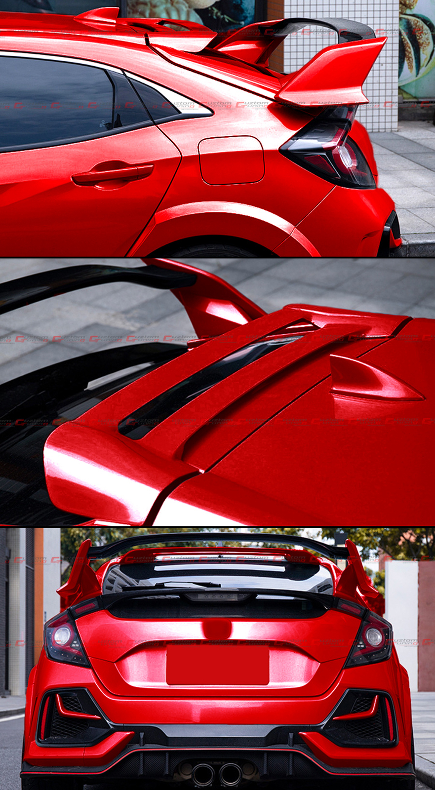 FOR 2017-2021 CIVIC FK4 FK7 5DR HATCHBACK RED MUG STYLE REAR ROOF ...