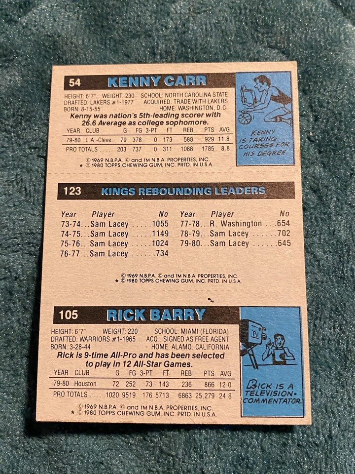 1980-81 Topps 116 105 Rick Barry/123 Sam Lacey TL/54 Kenny Carr Houston ...