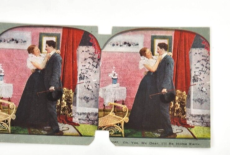 Victorian Stereoview Humorous "Oh Yes My Dear, I will Be Home Early ...