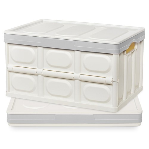 30L Collapsible Plastic Crates Storage Container with Lids 2 Pack ...