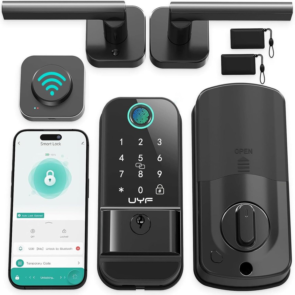 Fingerprint WiFi Front Door Lock Set Keyless Entry Smart Digital Keypad ...
