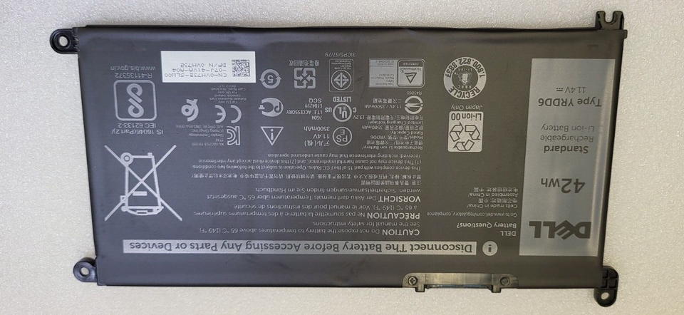 🚩 GENUINE Dell Inspiron 5481,5482 5493, 5491 5593, YRDD6 42Wh Battery ...