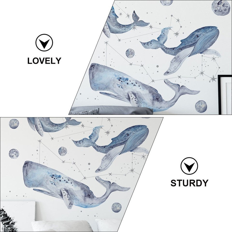 Wall Sticker Set Cartoon Blue Whale PVC Material Wall Decal for Home ...